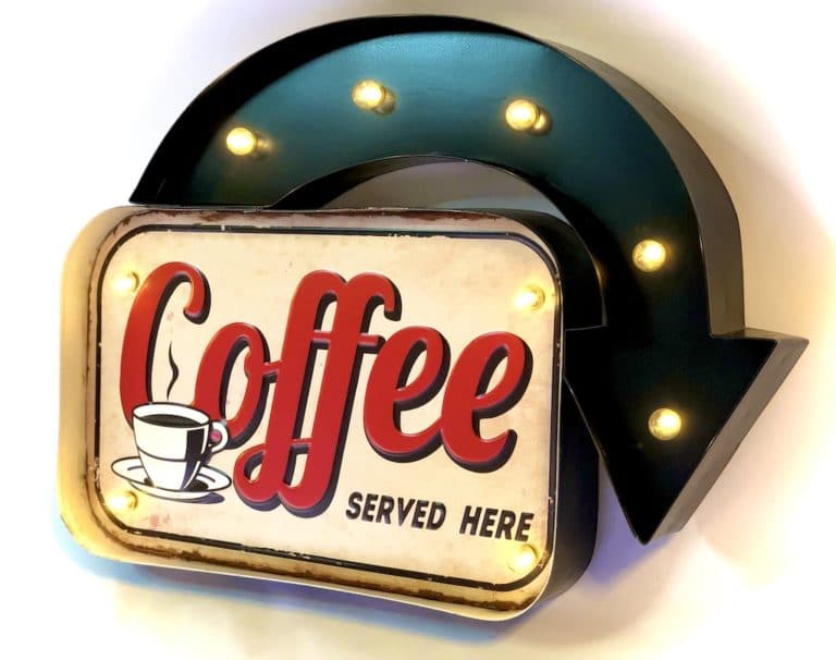 Vintage coffee sign for coffee shop | COFFEE SERVED HERE black curved ...